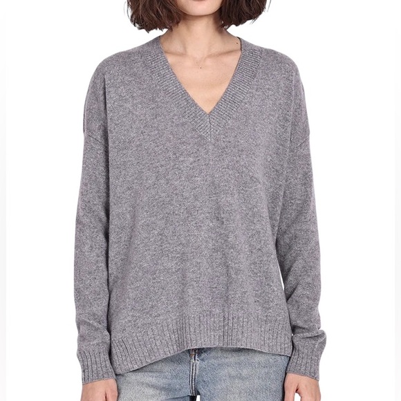 Minnie Rose | Sweaters | Minnie Rose Boyfriend Gray Pink Cashmere Vneck ...